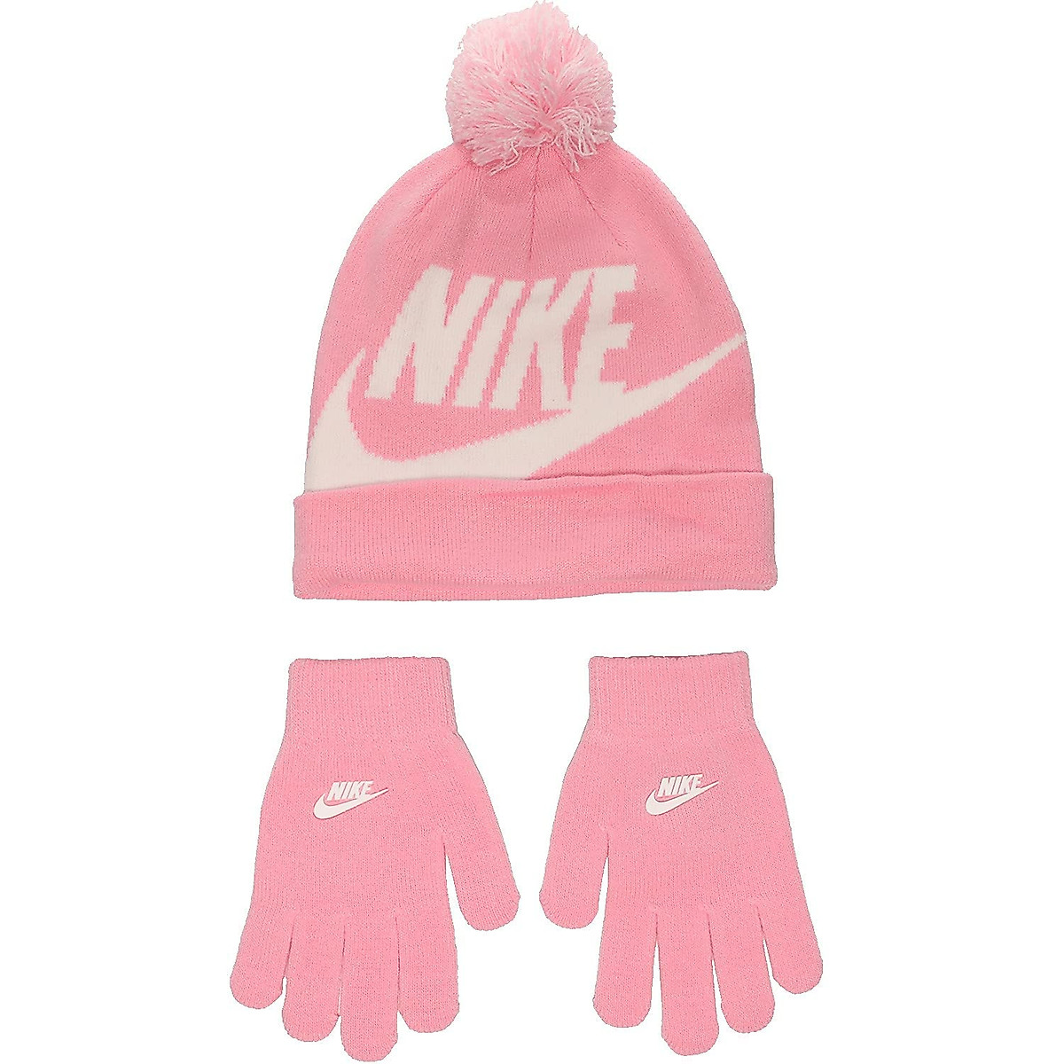 Nike Swoosh Pom Beanie Gloves Set (Big Kids) Pink