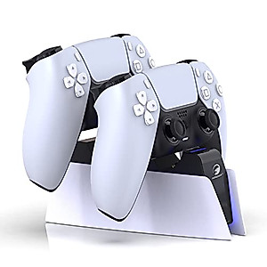 Ps5 Controller Charging Station,Playstation 5 Controller with Fast Switch Dock AC Adapter,DualSense Controller Station ps5 Stand,Playstation 5 Accessories Dock with LED Charging Display HONCAM-White