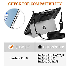 HZmeris Rugged Case for Surface Pro 8 Microsoft Cover Funda de tableta Lightweight Shockproof Case Pen Holder 13 inch Sleeve Tablet Shell 2021 Release Black