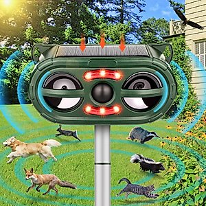 Solar Animal Repeller Outdoor,2024 Upgrade Cat Repeller Outdoor,Ultrasonic Squirrels Repellent Waterproof Dog Repeller,Deer Repellent Devices with Motion Sensor and Flashing Lights for Yard Garden