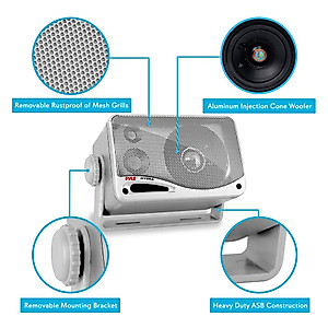 3-Way Weatherproof Outdoor Speaker Set - 3.5 Inch 200W Pair of Marine Grade Mount Speakers - in a Heavy Duty ABS Enclosure Grill - Home, Boat, Poolside, Patio, Indoor Outdoor Use - Pyle PLMR24 (White)
