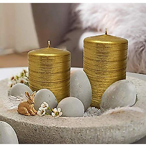 Hyoola Brushed Metallic Pillar Candles - 6 Pack - Gold Pillar Candles - European Made Decorative Pillar Candles - 2.75 Inch x 5 Inch