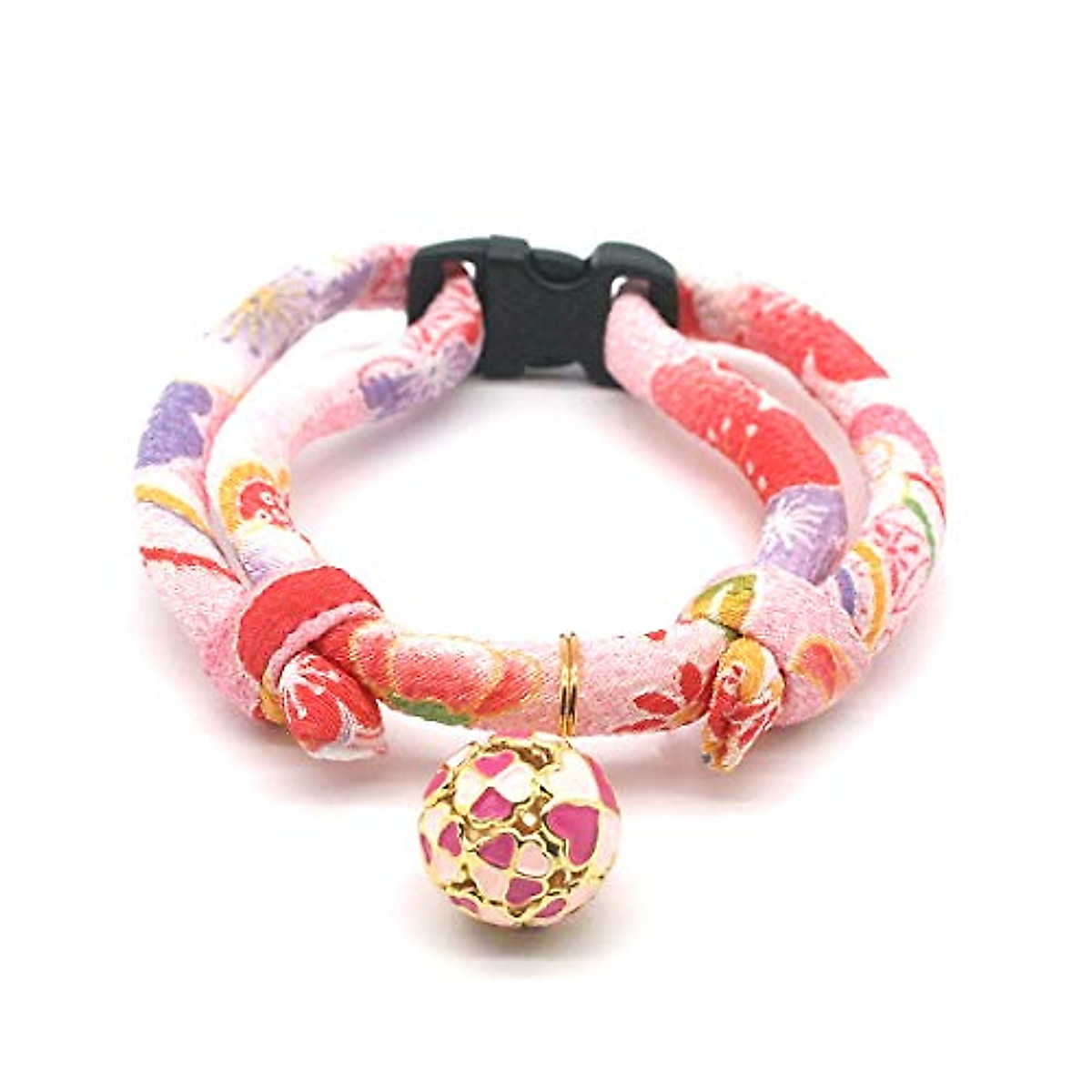 PetSoKoo Four-Leaf Clover Cat Collar with Bell Breakaway Buckle. Japan Chirimen,Cute Kitten Collar for Girl Boy,Samll Cat,Pink