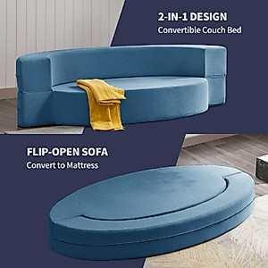 ZAFLY Folding Sofa Bed,Fold Out Futon Sofa Bed Couch,Sleeper Sofa Guest Chaise Lounge Floor Mattress,Modern Fold Down Sofa Couch with Linen Upholstery for Living Room Office Apartment (Blue)