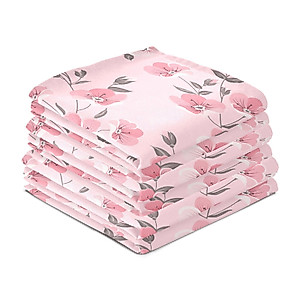 MNSRUU Kitchen Towels Dishcloths Sets 4Pcs with Hanging Loop, Floral Cherry Blossoms and Branches Pink Absorbent Kitchen Décor Cleaning Hand Towel Tea Towels for Farmhouse Kitchen Dishes Tea Home