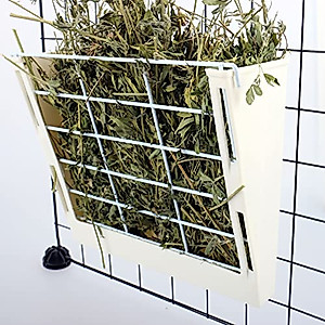 RUBYHOME Hay Feeder for Rabbits, Guinea Pigs, and Chinchillas - Minimize Waste and Mess with 9 1/4" x 3 3/4" x 8" Hanging Alfalfa and Timothy Hay Dispenser (White)