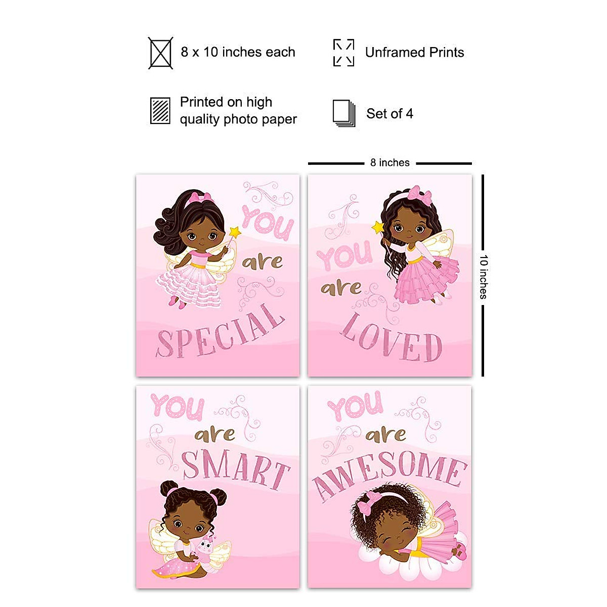 African American Girl Wall Art - Black Girls Wall Decor - Toddler, Little Girls Bedroom Decor - Cute Princess Wall Decor - Daughter Gifts - Pink Girls Room Decor Baby Girl Room Decorations