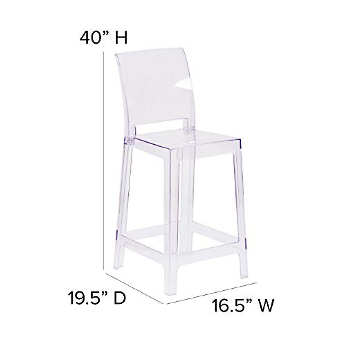 Flash Furniture 4 Pack Ghost Counter Stool with Square Back in Transparent Crystal