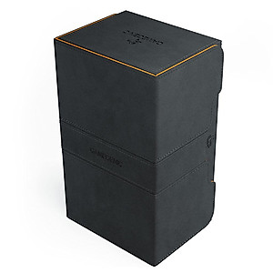 GameGenic Stronghold 200+ XL Convertible Deck Box | Double-Sleeved Card Storage | Card Game Protector | Nexofyber Surface | Holds up to 200 Cards | Black and Orange Color (GGS20071ML)