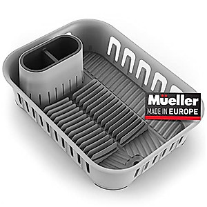 Mueller Dish Rack For Kitchen Counter, European Made Dish Drying Rack with Utensil Holder, 15" x 11" x 4" Utensil Rack, Dish Racks for Kitchen Countertop, Sink, Gray