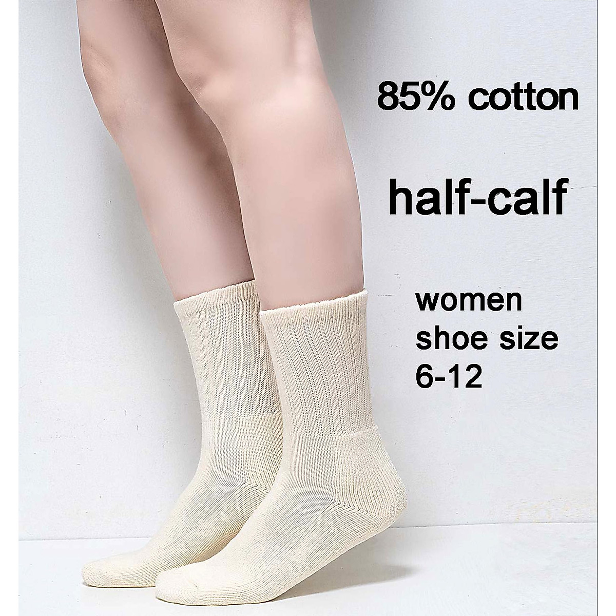 Ait fish Women's Thick Cotton Crew Socks Full Cushioned Athletic Calf Socks for Hiking Work Casual, Ivory