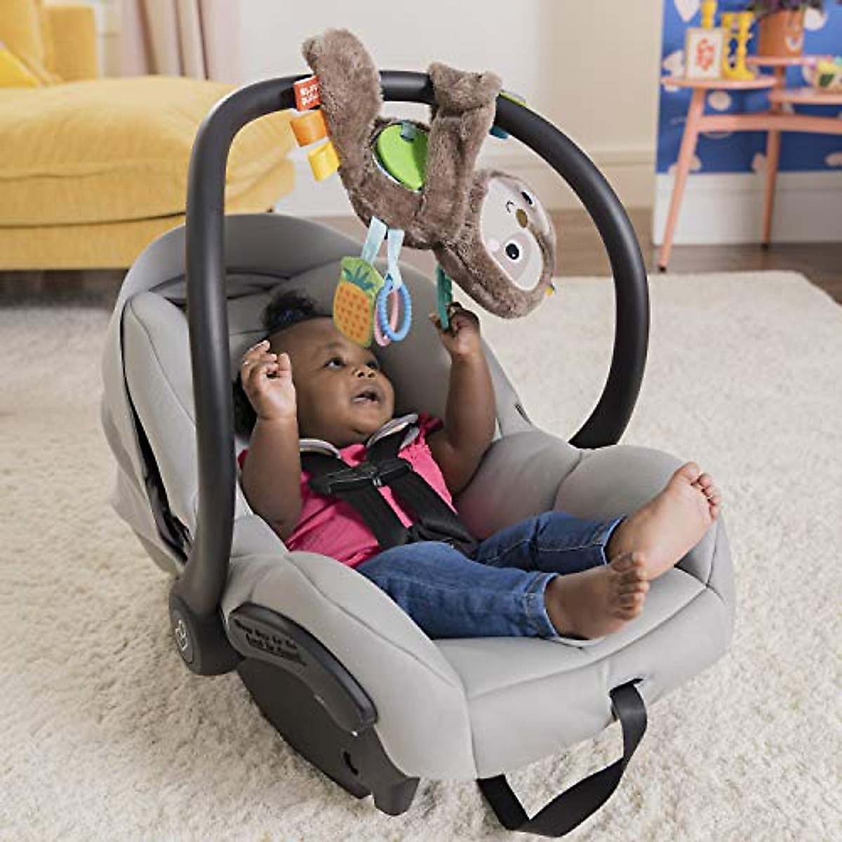 Bright Starts Slingin’ Sloth Travel Buddy Plush Stuffed Animal Take-Along Stroller or Carrier Toy, Ages 0 Month+