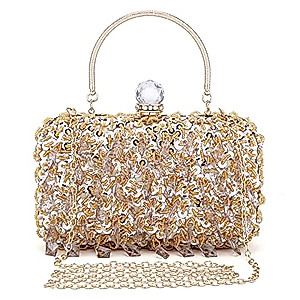 UBORSE Women Rhinestone Wedding Clutch Bag Bling Sequin Evening Purse Vintage Crystal Beaded Cocktail Party Handbag Gold