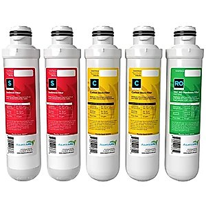 Aquatic Life AQUATICLIFE Reverse Osmosis Twist-in Replacement Water Filter Cartridges Pack Set, 2 Activated Carbon Block, 2 Sediment Filters and 100 GPD RO Membrane, 5-Piece Bundle