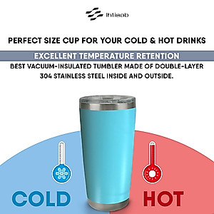 IHTISAB Stainless Steel Tumbler, 20 OZ Stainless Steel Vacuum Insulated Tumbler, there are two layers, Reusable Stainless Steel Travel Drinking Mug with Mag Slider Lid, Coffee Cups (Light Blue)