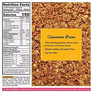 TGB Cinnamon Keto Granola | 1g Net Carb Cereal | Gluten Free Low Carb Nut Snack, 10 Ounces
