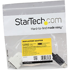 StarTech.com DisplayPort to DVI Adapter - DisplayPort to DVI-D Adapter/Video Converter - 1080p - DP 1.2 to DVI Monitor/Display Cable Adapter Dongle - DP to DVI Adapter - Latching DP Connector (DP2DVI)