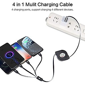 Multi Charging Cable 2 Pack 3FT, 4 in 1 Retractable Multiple Charger Cord Multi USB Cable Adapter with Dual Lightning/Type C/Micro USB Port for iPhone/Samsung Galaxy/Pixel/Phones/Tablets and More