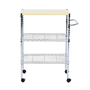 MENGK 3-Tier Rolling Kitchen Storage Trolley Cart - Steel Island Movable Utility Service with Drawer and Lower Basket