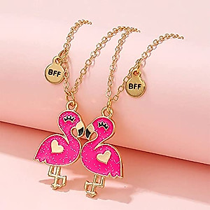 Best Friend Necklace Gifts Friendship Necklace Magnetic Matching BFF Necklace for 2 Girls (D: Hot Flamingo)