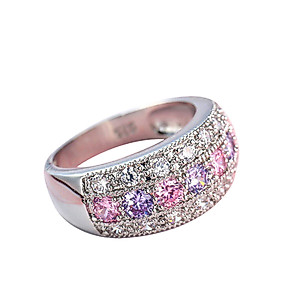 Womens Inlaid Zircon Engagement Ring Simulated Diamond Wedding Band Minimalist Design Rings (Silver, 8)
