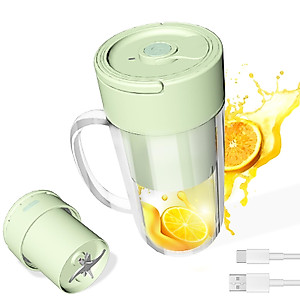 Portable Blender For Shakes and Smoothies, USB Rechargeable, 6 Blades Personal Juicer with Handle,12 oz Easy-to-Clean mini Blender with Charger, Great for Kitchen, Home, Party, Travel, Outdoor, Green