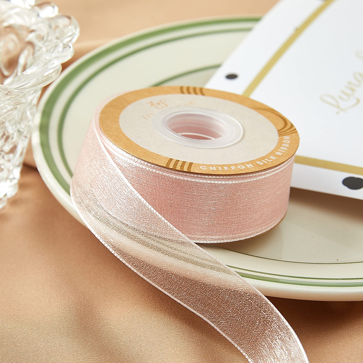 JINGLESTAR 1 Inch Wide Sheer Chiffon Ribbon - Pearl Silk Woven Ribbon Suitable for Gift Wrapping, Wedding Decor, Home Decor, Girl Hair Accessories Handmade DIY (25 Yards/roll) (Baby Pink)