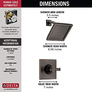 Delta Faucet Dryden 14 Series Single-Function Shower Trim Kit with Single-Spray Touch-Clean Shower Head, Venetian Bronze, 2.0 GPM Water Flow, T14251-RB-WE (Valve Not Included)