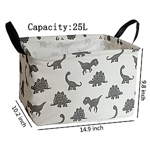HUAYEE Rectangular Storage Bin Shelf Basket Canvas Fabric Toy Box,Waterproof Coating Nursery Hamper with Handles,Gift Basket for Home,Office,ClothesBooks(REC Dinosaur)