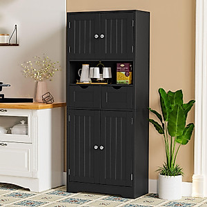 Quimoo Tall Storage Cabinet, Bathroom Cabinet with Drawers & Adjustable Shelves, Bathroom Storage Cabinet for Living Room, Kitchen, Black