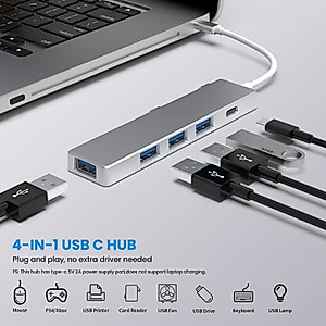 3.0 USB C Hub, Slim Aluminium Alloy High-Speed External USB Port with USB-C to USB Adapter, USB Extender Splitter Compatible with Computer, Mac, PCs, Smartphone, and Tablet