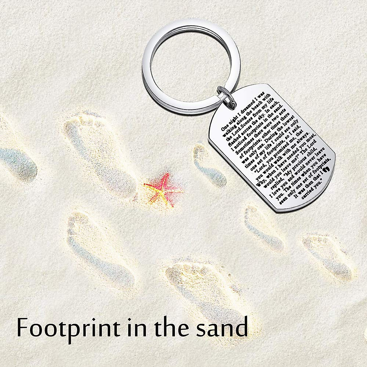 Footprints in The Sand Prayer Key Poems Quote Gift When You Saw Only One Set of Footprints It was Then That I Carried You Key (Dog tag Keychain)