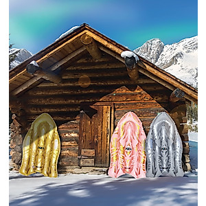 POZA Inflatable Silver Snow Boogie Sled – Luxurious Snow Sled with Handles and Filled with Silver Snowflake Confetti – Premium Heavy Duty Cold Resistant PVC Sled for Adults and Kids – 44 Inch