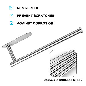 Paper Towel Holder Under Cabinet, DIGHEIGG Self Adhesive or Wall Mount Paper Towel Holder Under Counter Hanging Stand for Kitchen, Bathroom, Home Kitchen Organization(13Inch, Silver)