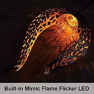 VCOKEN Solar Stake Lights Outdoor Decorative - Garden Solar Lights, Flame Shape Bronze Solar Garden Light, Waterproof Crackle Glass Led Light for Pathway, Lawn, Yard Decor