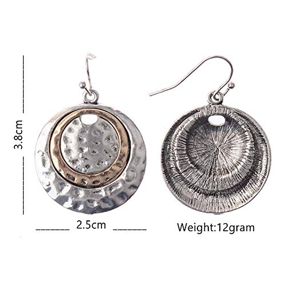 D.Rosse Handmade Ethnic Boho Retro Gold Matte Small Round Circle Dangle Drop Earrings Vintage Silver Hoop Hook Earrings for Women Statement Jewelry (Silver)