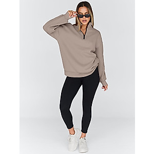 Trendy Queen Womens Oversized Sweatshirts Fall Fashion Hoodies Half Zip Pullover Long Sleeve Shirts Clothes Outfits CoffeeGrey S