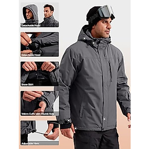 FREE SOLDIER Men's Waterproof Ski Snow Jacket Fleece Lined Warm Winter Rain Jacket with Hood Fully Taped Seams(Charcoal Gray,M)
