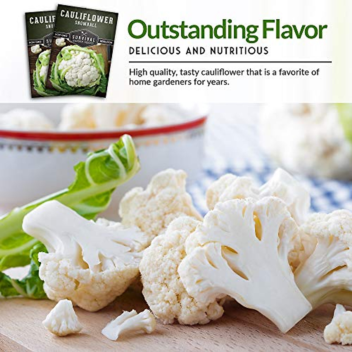 Survival Garden Seeds - Snowball Cauliflower Seed for Planting - Packet with Instructions to Plant and Grow Amazing White Vegetables in Your Home Vegetable Garden - Non-GMO Heirloom Variety