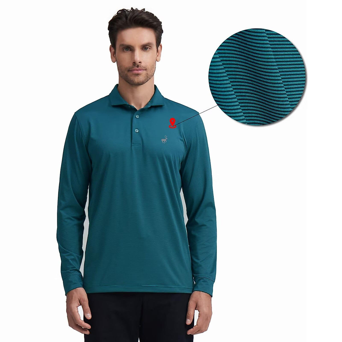 Long Sleeve Golf Shirts for Men UPF 50+ Sun Protection Casual Activewear Striped Mens Polo Turquoise