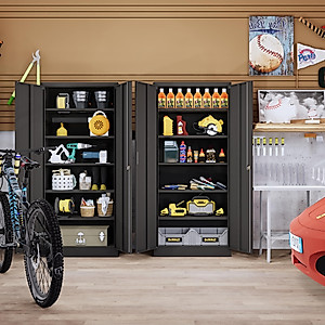 CJF Locking Storage Cabinet with 5 Adjustable Shelves, Metal Storage Cabinet, Garage Storage Cabinet for Home Office, Utility Room, School, Warehouse