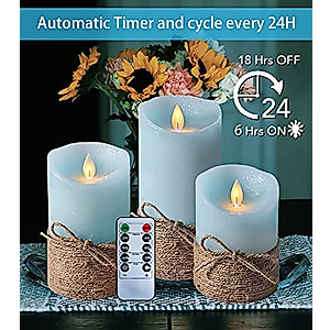 Petristrike Ocean Blue Flameless Candles, Nautical Themed Led Pillar Candles with Remote & Timer, Decorative Flickering Candles for Gifts, Party, Wedding, Home Decorations - Set of 3