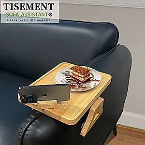 TISEMENT Couch Tray for Wide Sofa, 11.8’’ × 8.7’’ Clip On Sofa Arm Tray with 360° Rotating Bracket,Foldable Couch Arm Table for widening Space, Wooden Couch Cup Holder for Drinks/Snacks/Fruits