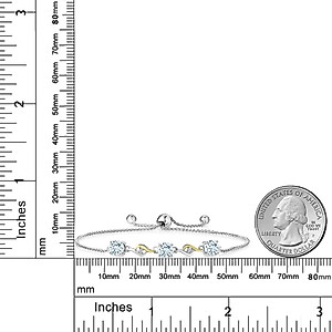 Gem Stone King 925 Silver and 10K Yellow Gold Bracelet For Women Round Sky Blue Aquamarine and Moissanite (1.52 Cttw)