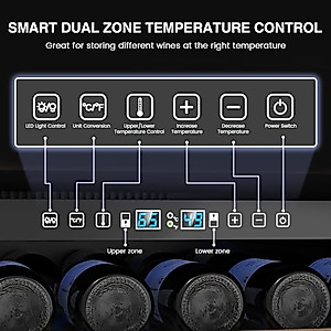 Ecojoy Wine Fridge Dual Zone, 154 Bottles 24inch Wine Fridge Freestanding, Wine Fridge Cabinet for Bar Home Wine Enthusiast, Intelligent Temperature Memory, Quiet