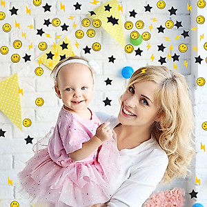 Whaline 300Pcs One Happy Dude Table Confetti Smile Face Lightning Star Shaped Confetti Yellow Black Table Centerpiece for First Birthday Party Decoration