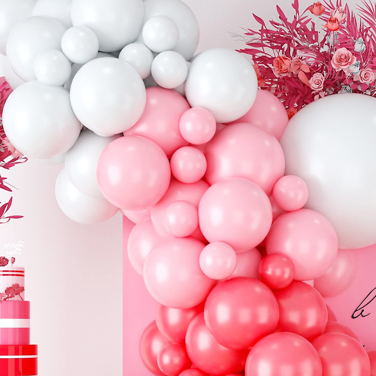 Red Pink Balloon Arch, Red Pink Balloon Garland Kit with White Pink Macaron Red and Red Balloons, Red Pink Balloon Garland for Baby Shower Engagement Bridal Shower Wedding Anniversary Party