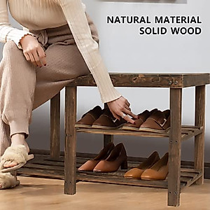 Babion Shoe Rack Bench, Shoe Storage with High Boots Storage, Dark Brown Shoes Organizer Shelf, Multi-Function Shoe Shelf, Sturdy Shoe Rack for Entryway, Bathroom, Industrial Style, Wooden Frame