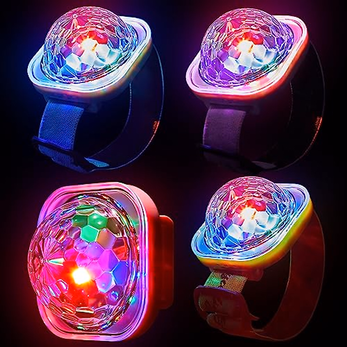 Kittmip 4 Pieces Mini Disco Light Ball Strobe Atmosphere Lights with USB Cable and Suction Portable LED Wristbands Rotating USB Night Disco Light up Bracelet Lamp for Halloween Dance Birthday