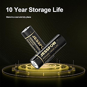 JESSPOW 14430 3.2 Volt Rechargeable Solar Battery, Rechargeable LiFePo4 Batteries [ 450mAh 3.2V 8Pack ] for Outdoor Garden Light, Solar Panel Light, Tooth Brush, Shaver, Flashlight (NOT AA Battery)